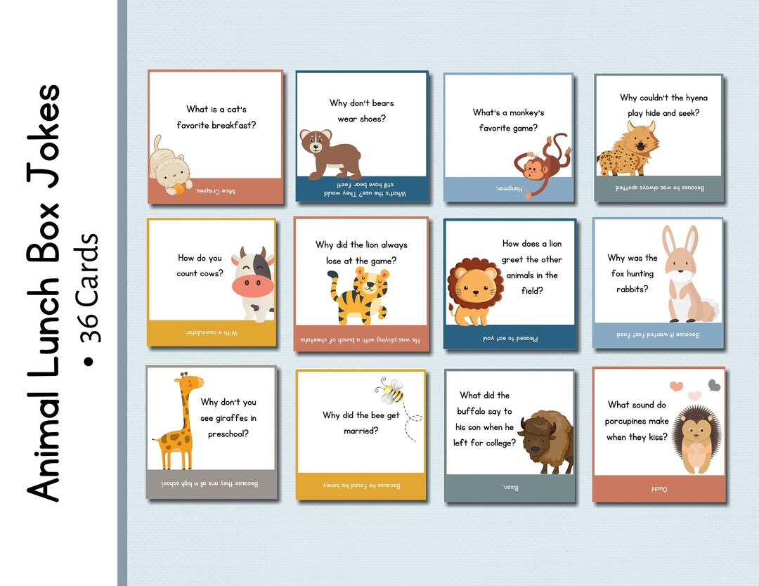 36 Lunch Box Cards | Clean Animal Jokes | Jokes for Kids | Animals ...
