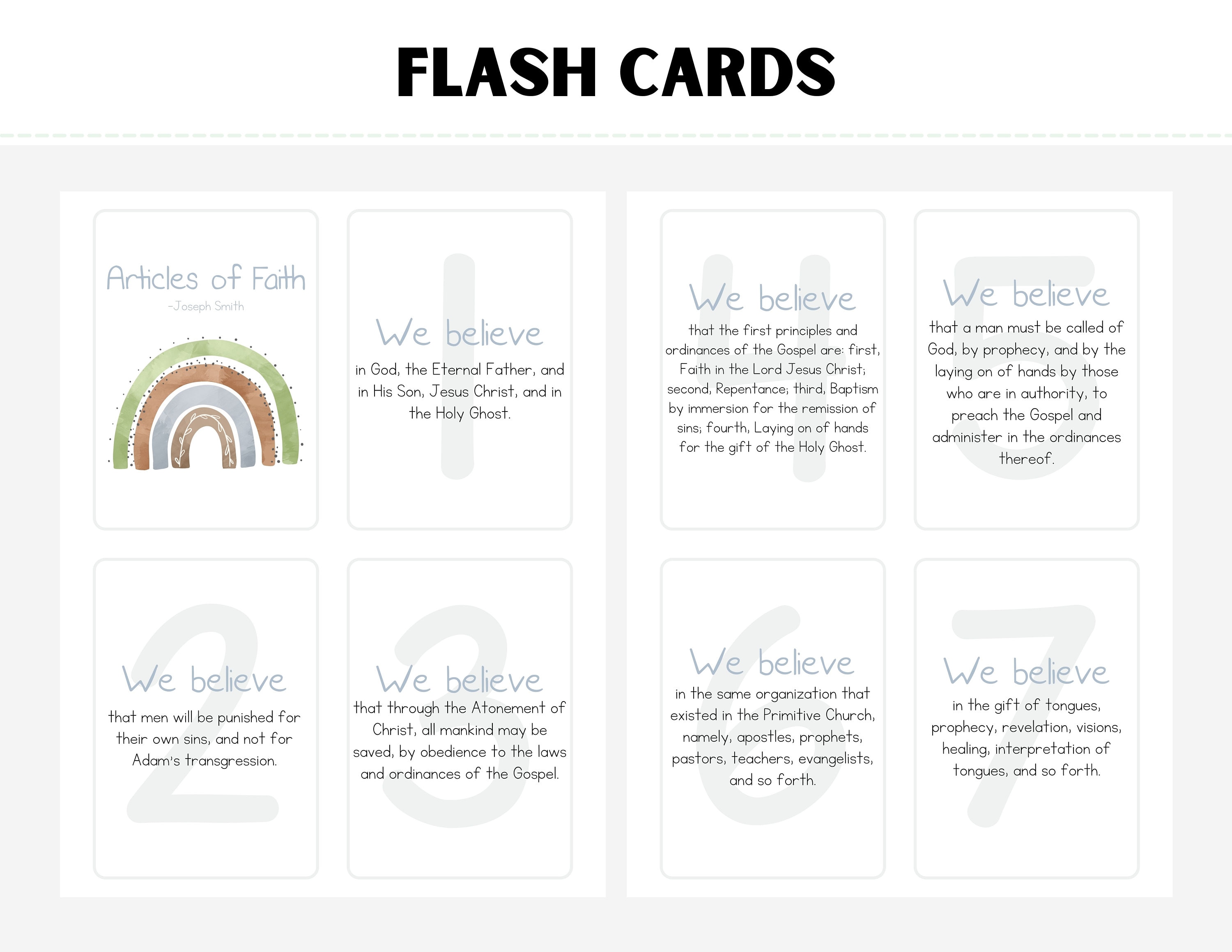 Articles of Faith Flash Cards and Poster LDS Rainbow - Etsy