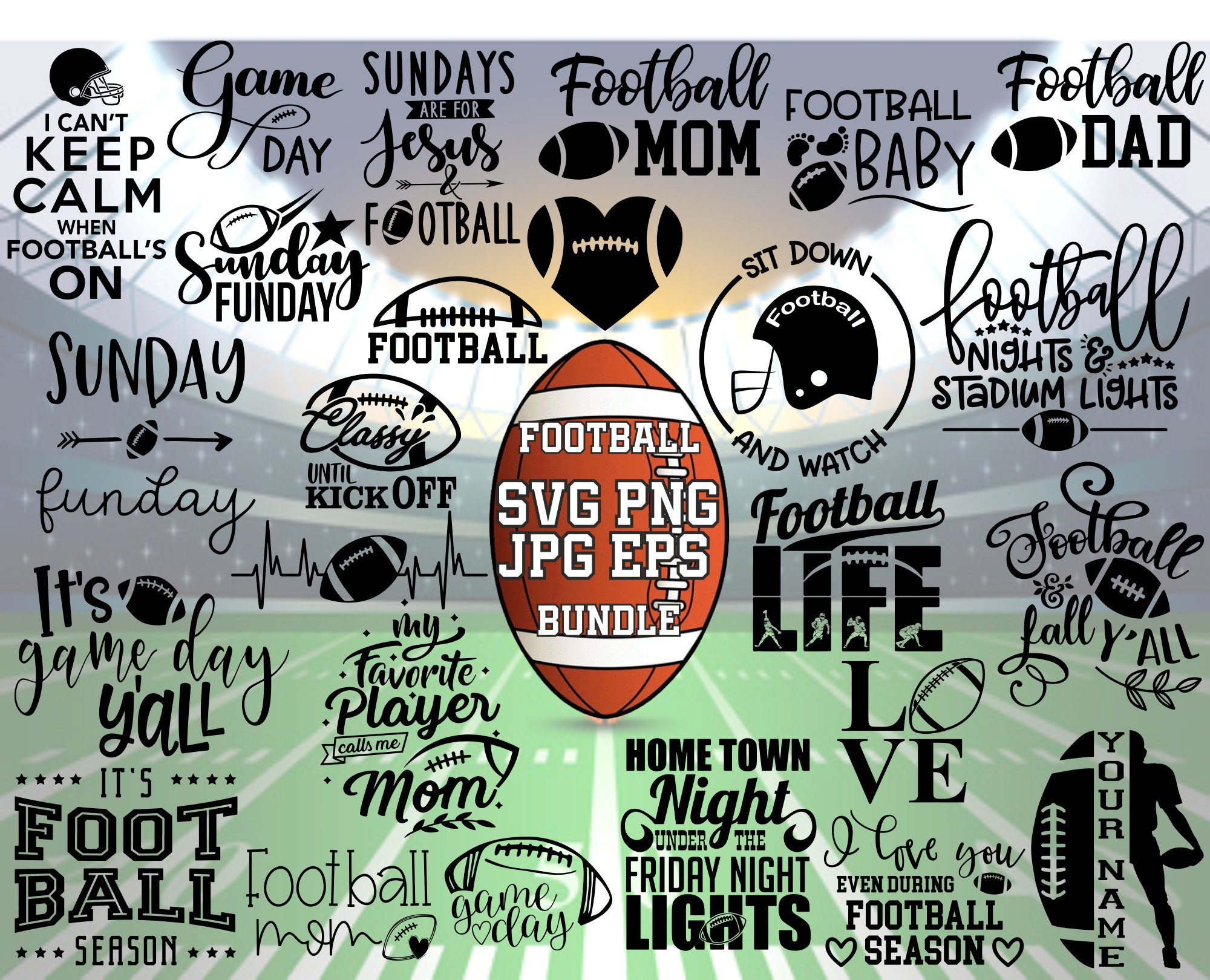 Football SVG Png Jpg Eps Bundle: Football Fan Designs, 20+ Cut Files ...