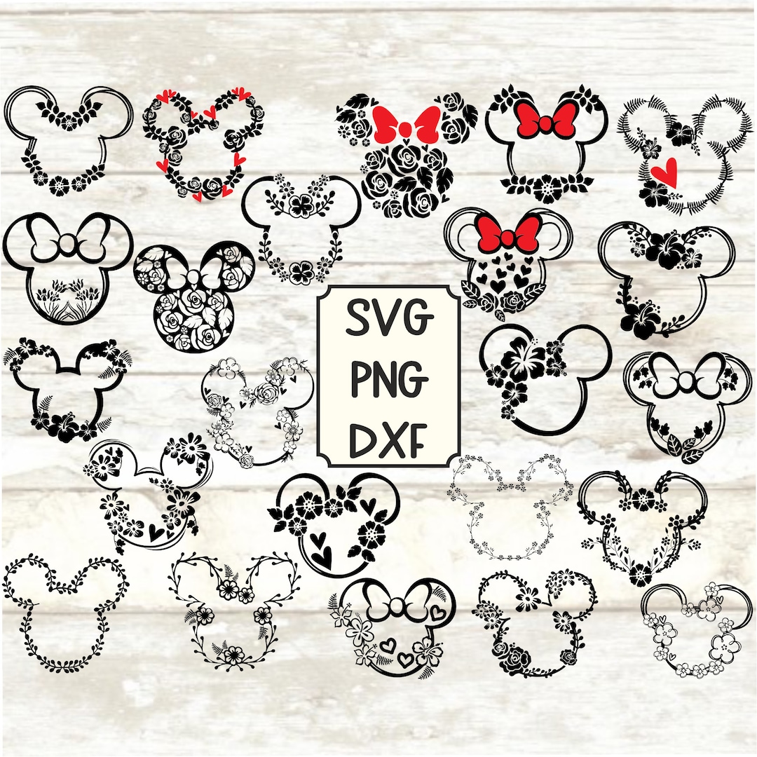 Floral Minnie Mouse Ears SVG PNG Dxf Bundle: Disneyland Shirt Cut Files ...
