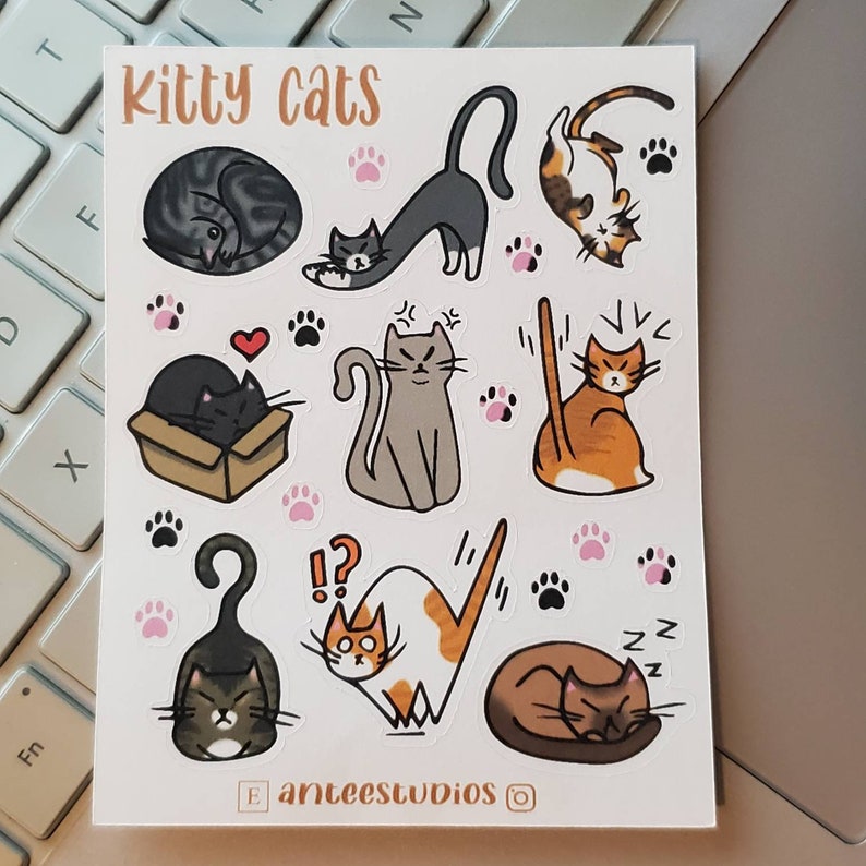 Kitty Cat Sticker Sheet by Anteestudios Small Planner Sticker - Etsy