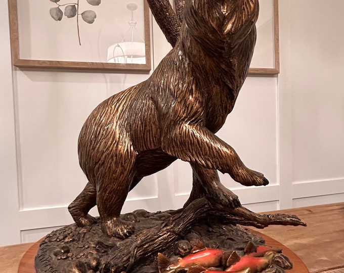 Vintage John Parsons Brown Bear Fishing Salmon (working) Lamp Signed ...