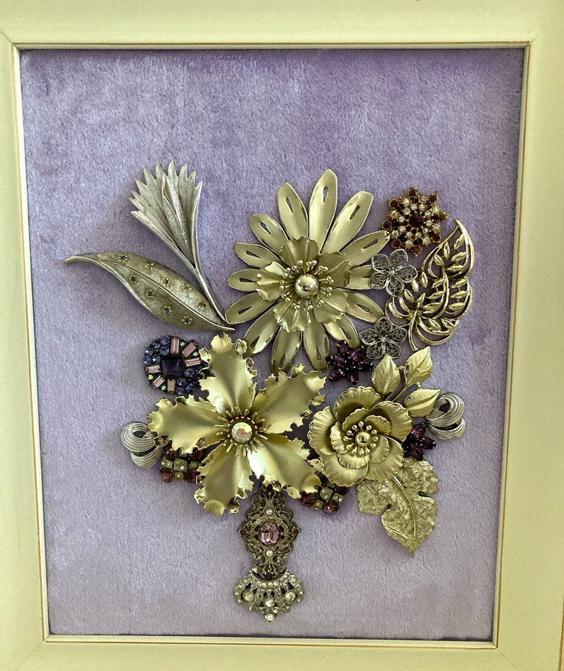 Unique Hand-crafted Framed Vintage Jewelry Art, Silver Bouquet on ...
