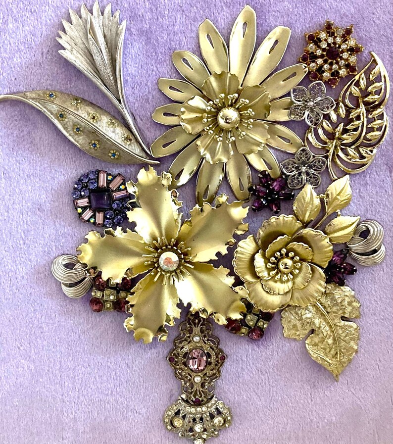 Unique Hand-crafted Framed Vintage Jewelry Art, Silver Bouquet on ...