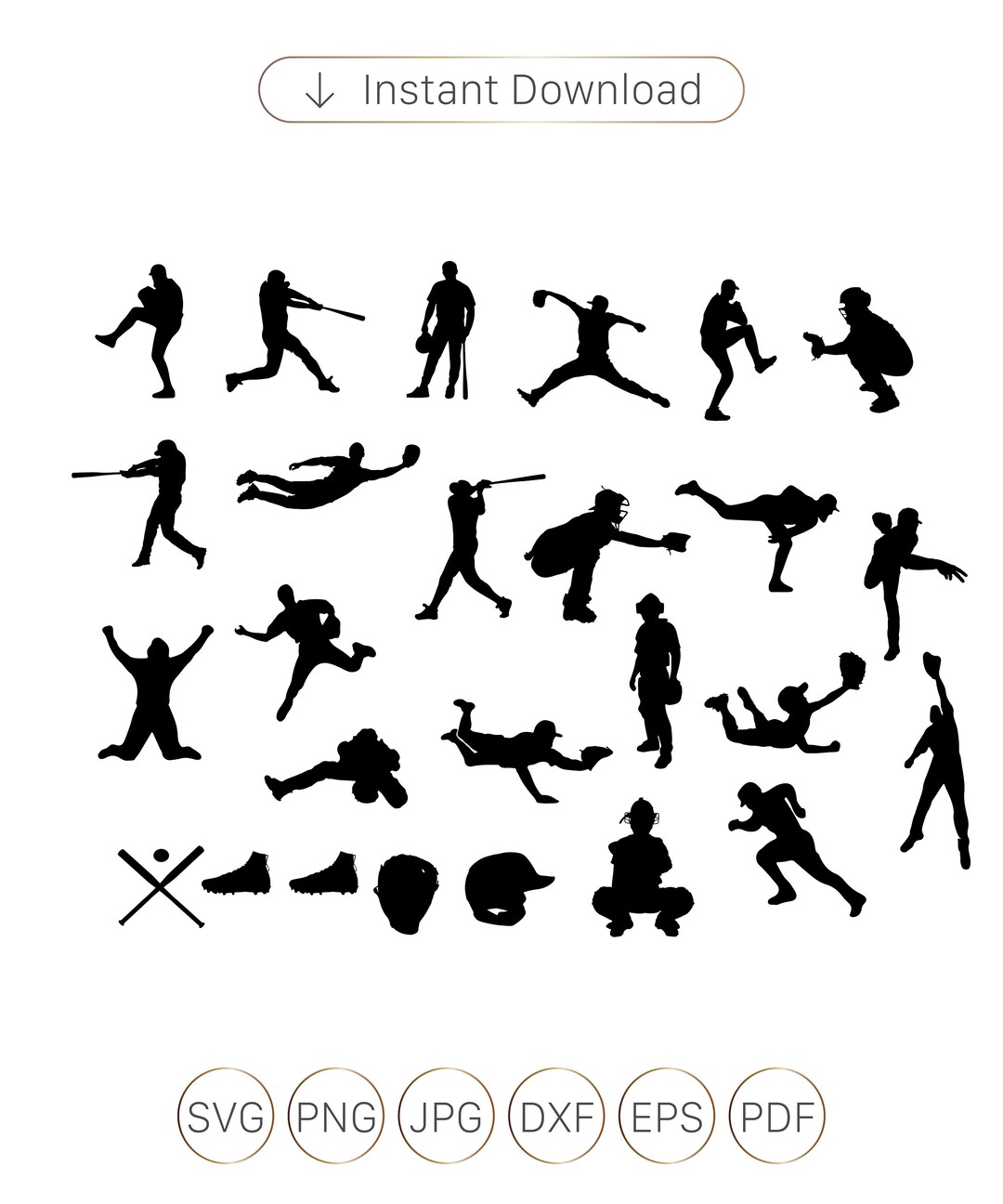 Baseball Player Silhouette SVG Bundle, Sports Clip Art (digital ...