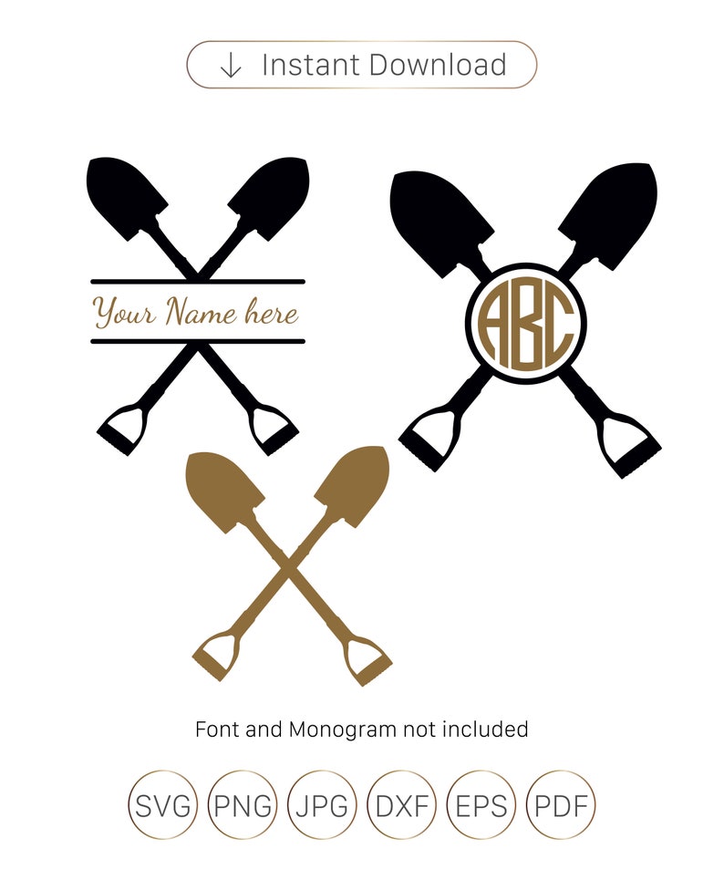 Pelle SVG, Plage, monogramme de pelle, pelle cricut, clipart de pelle ...