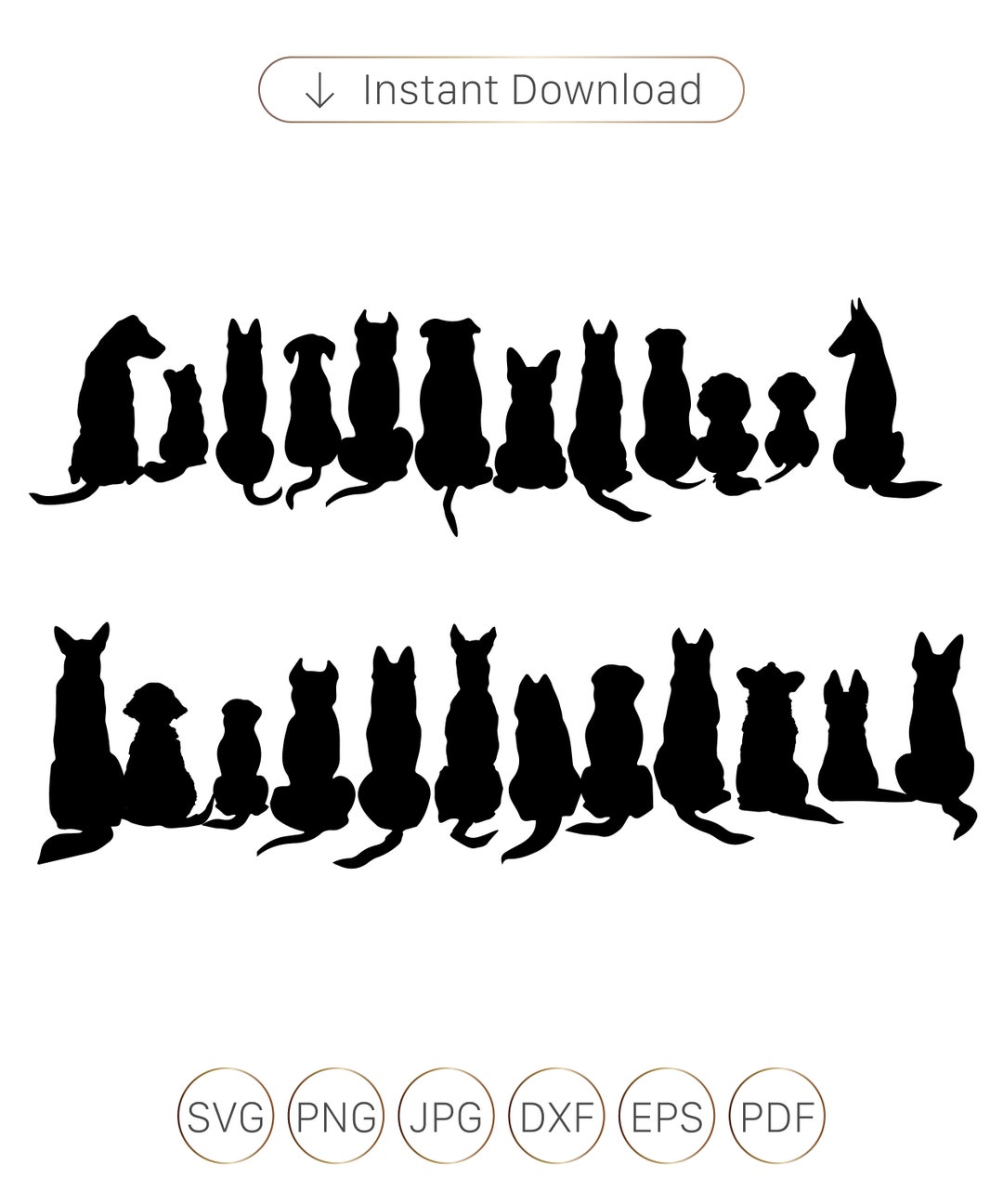 Back Sitting Dogs, Back of Dog Silhouettes, Dogs Sitting Back Svg, Dogs ...