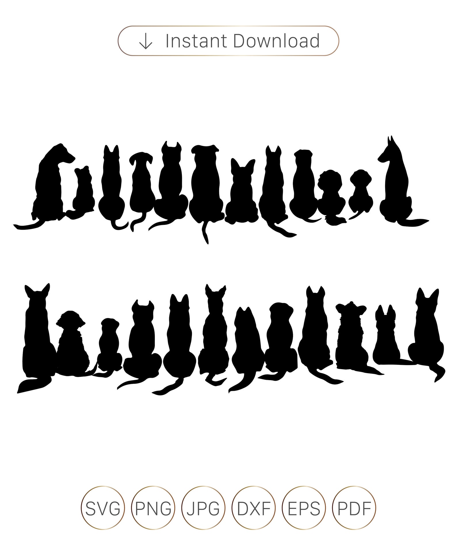 Back Sitting Dogs, Back of Dog Silhouettes, Dogs Sitting Back Svg, Dogs ...