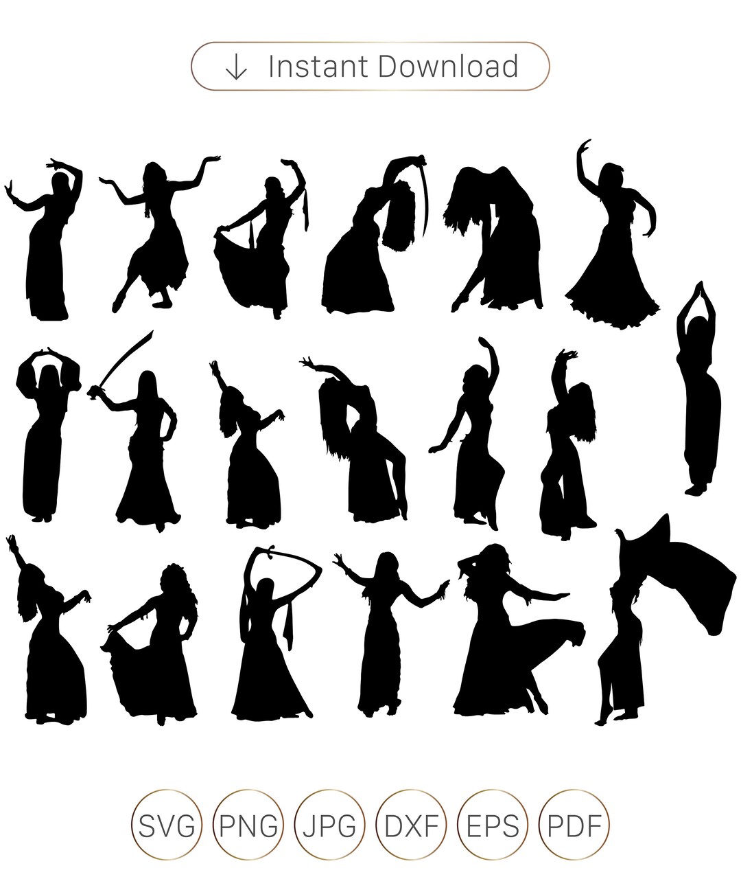 Belly Dance Silhouette SVG Bundle, Arabic Oriental Dancer (digital ...