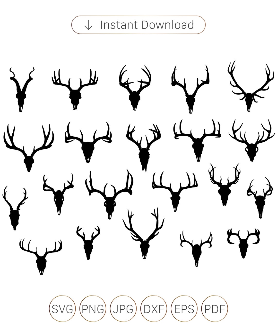 Deer Skull SVG, Skull Antlers, Deer Skull With Antlers, Deer Head SVG, Deer Antler Svg, Deer ...