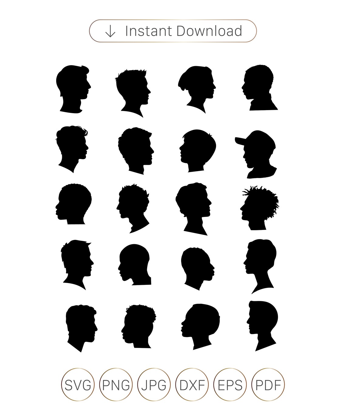 Head Profile Silhouette Svgmen's Head Profiles SVG Cameo - Etsy
