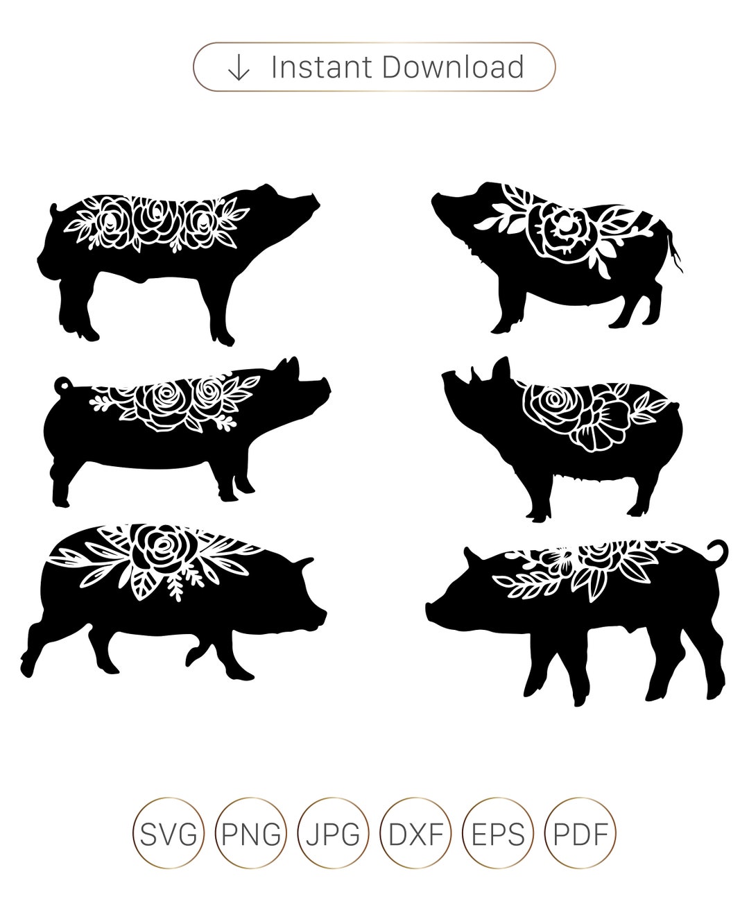 Cerdo svg, cerdo floral svg, silueta de cerdo, animal de granja svg ...