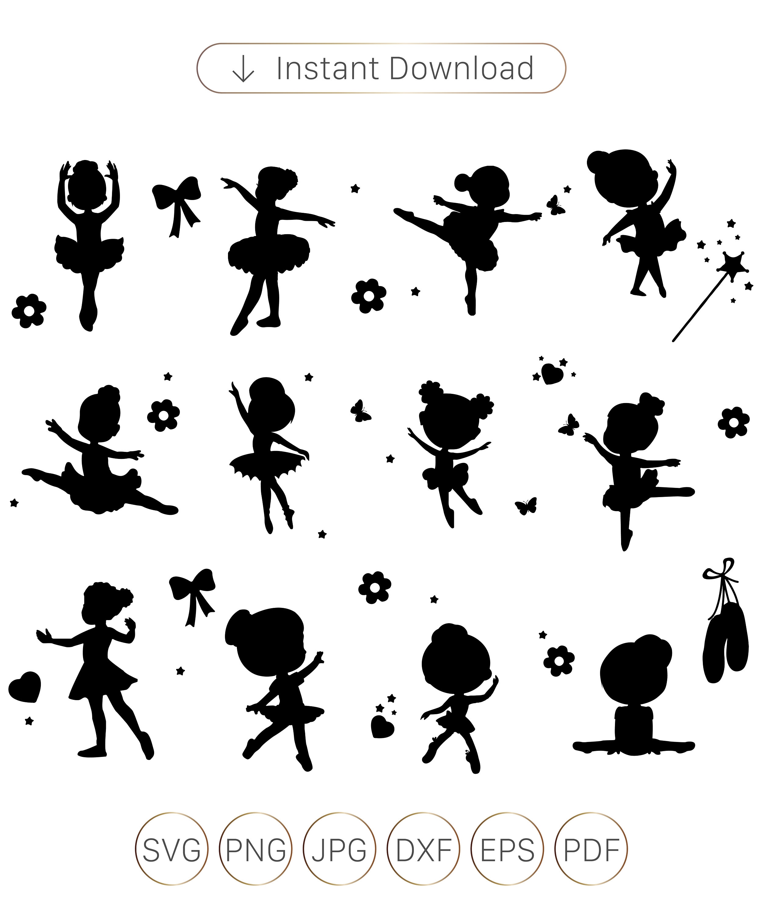 Ballerina Svglittle Ballerina Silhouettes Svgballerina Dxf - Etsy