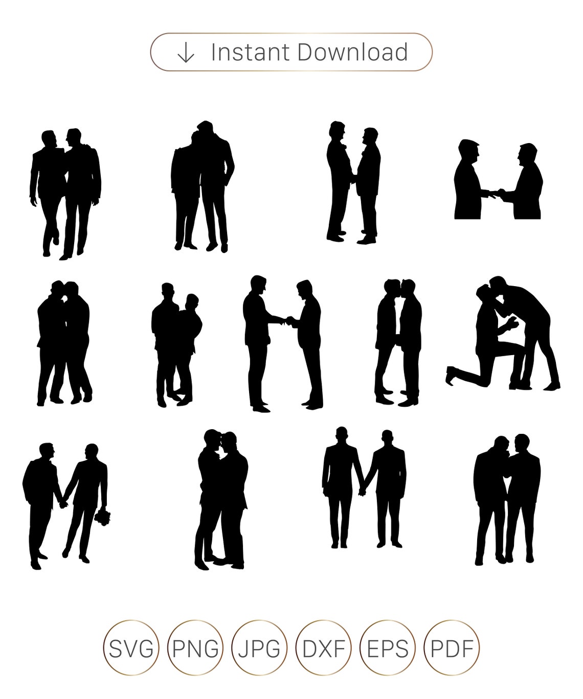Same Sex Marriage Silhouettes Vector File, Gay Couple Silhouette, Gay ...