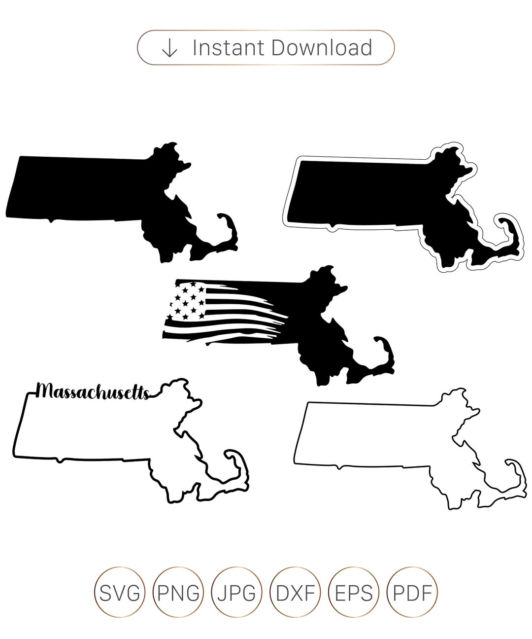 Massachusetts SVG, Massachusetts State SVG, Massachusetts Silhouette ...