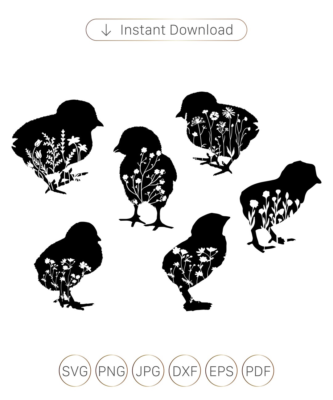 Floral Chick Svg,floral Baby Chick Svg,chick Svg,baby Chick Silhouette ...