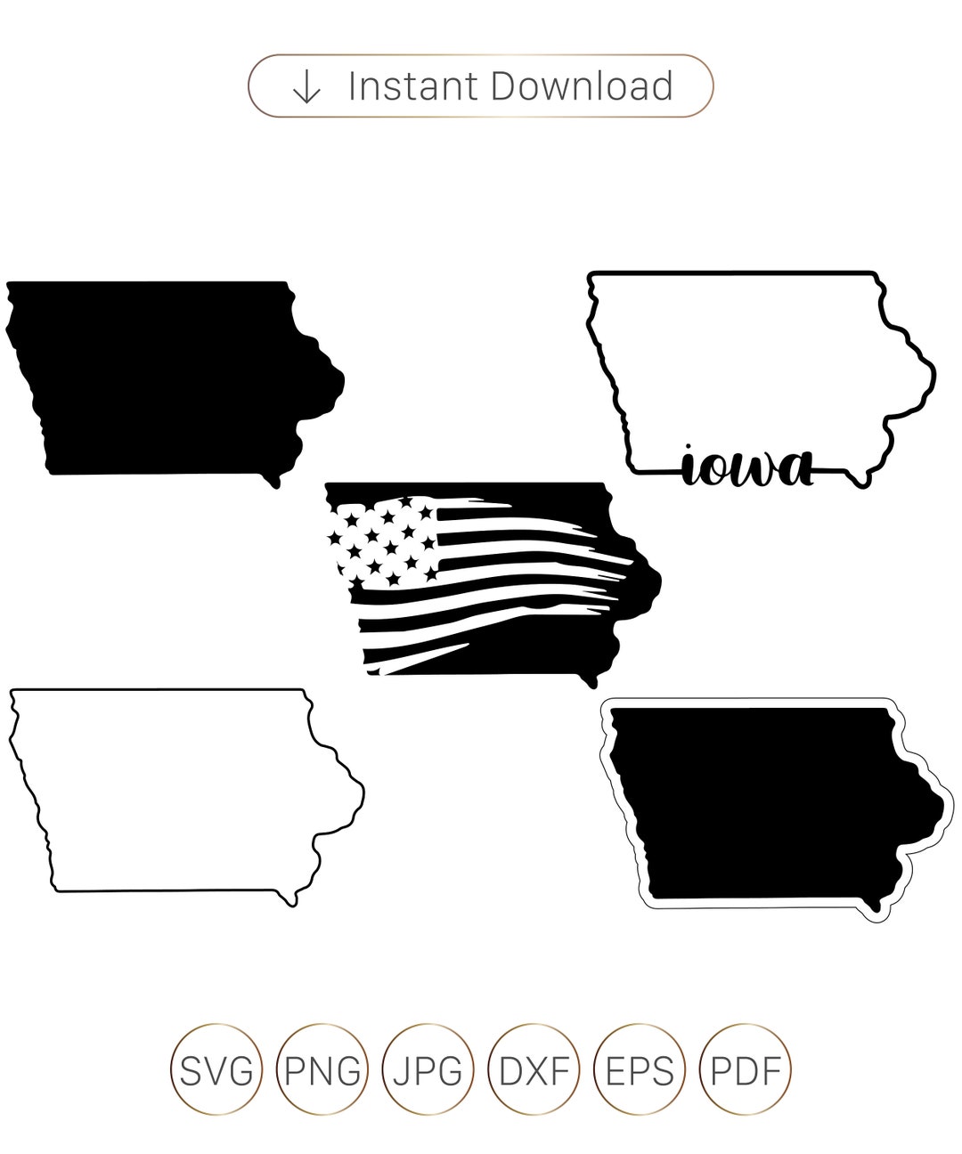 Iowa SVG, Iowa State SVG, Iowa Silhouette, Iowa State Silhouette, Iowa ...