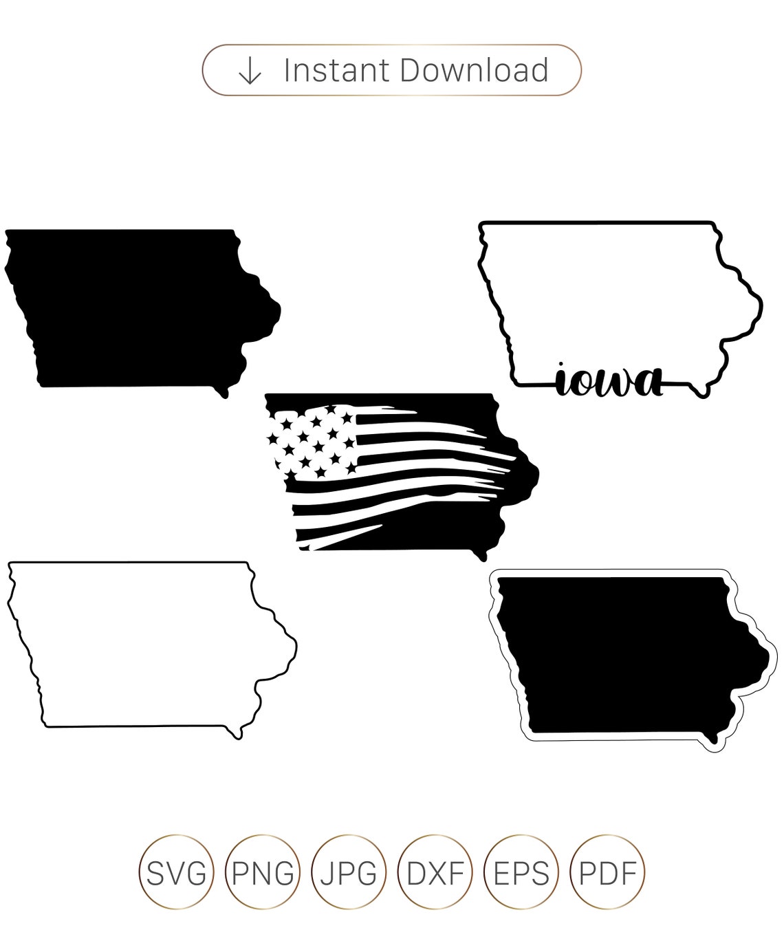 Iowa SVG, Iowa State SVG, Iowa Silhouette, Iowa State Silhouette, Iowa ...