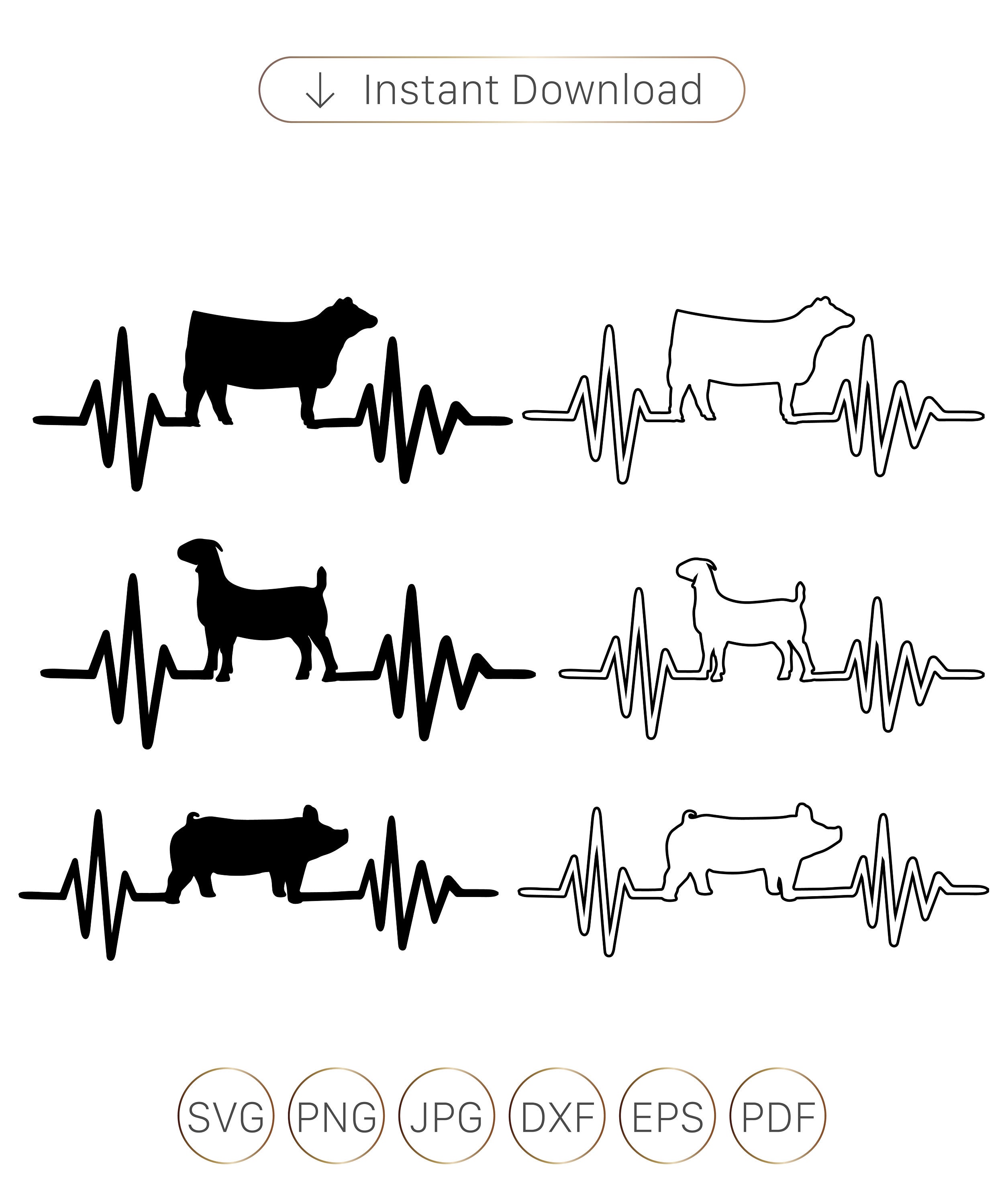 Heartbeat Steer svg Heartbeat Goat svg Pig Heartbeat svg - Etsy 日本