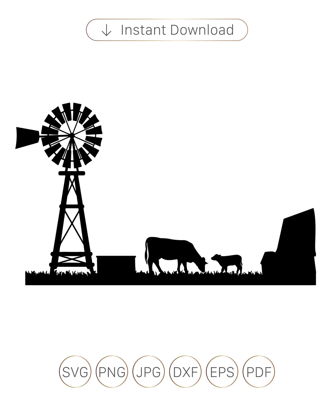 Farm Scene SVG, Cattle and Windmill Cut File (digital Download) - Etsy