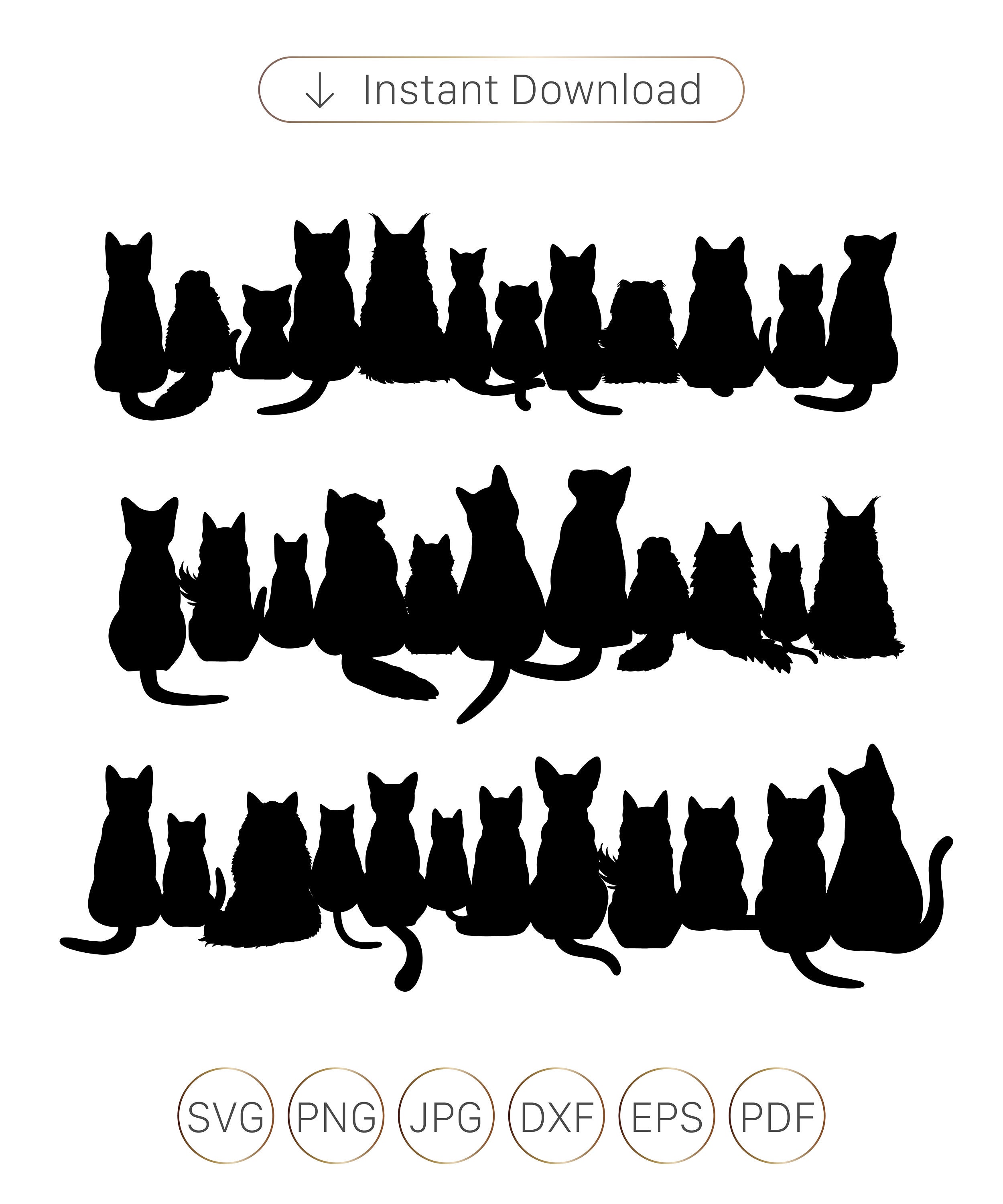 Back Sitting Cats, Back of Cats Silhouettes, Cats Sitting Back SVG ...