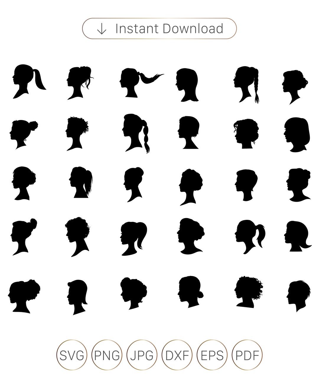 Head Profile Silhouette Svg,women Head Profiles SVG, Cameo Silhouettes ...