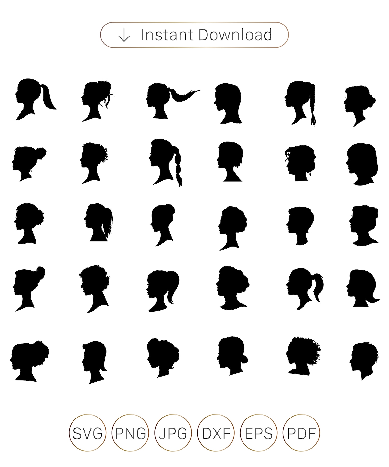 Head Profile Silhouette Svg,women Head Profiles SVG, Cameo Silhouettes ...