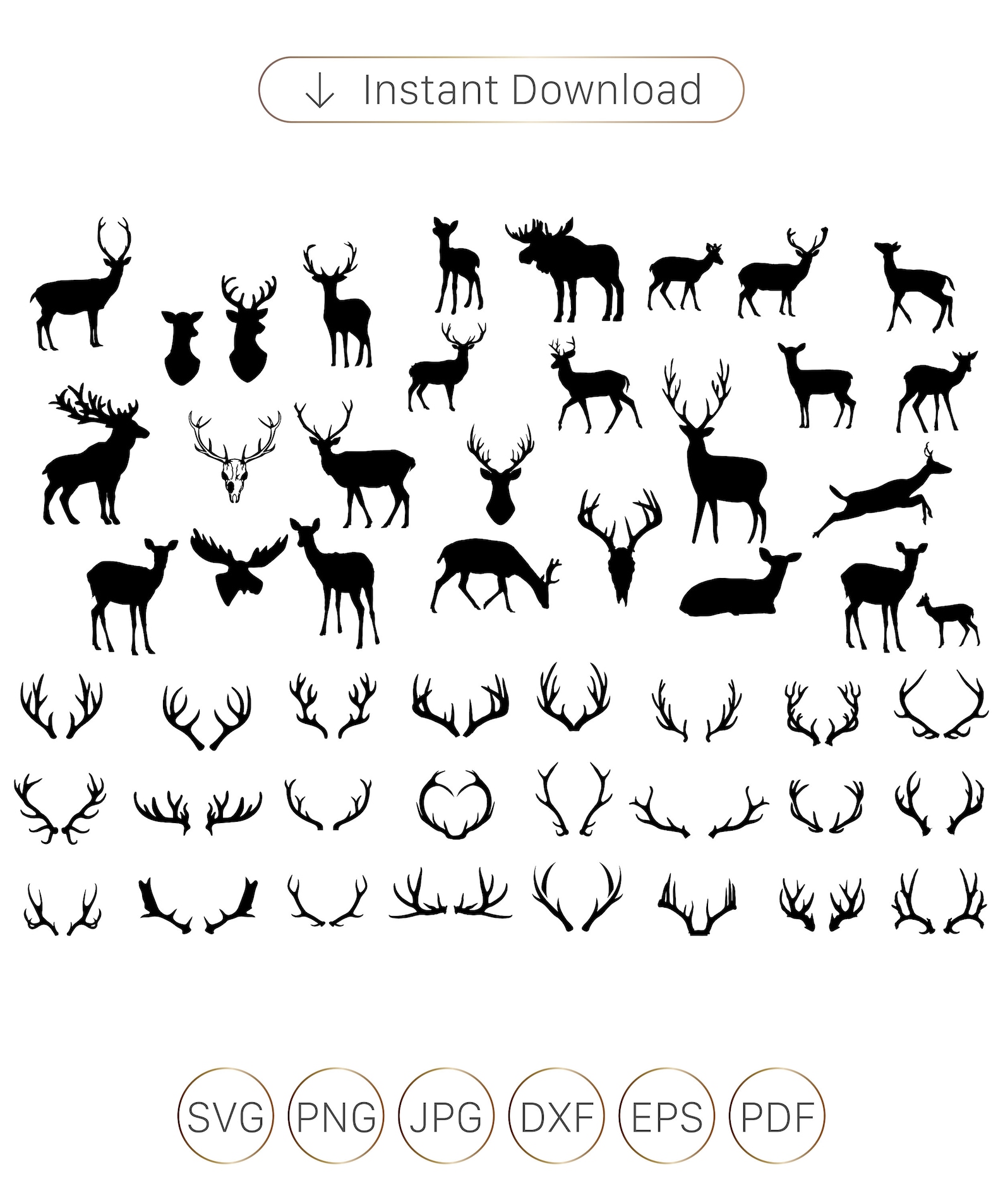 Deer Svg Deer Silhouette Antler Svg Deer Antlers Svg Deer - Etsy