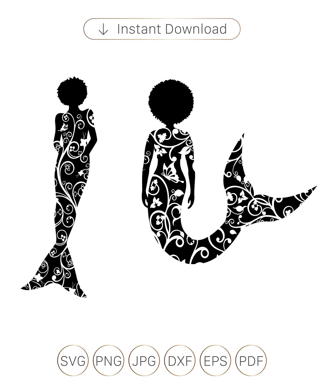 Mermaid Afro Svg,floral Mermaid Svg,black Mermaid Svg, Hair Puffs ...