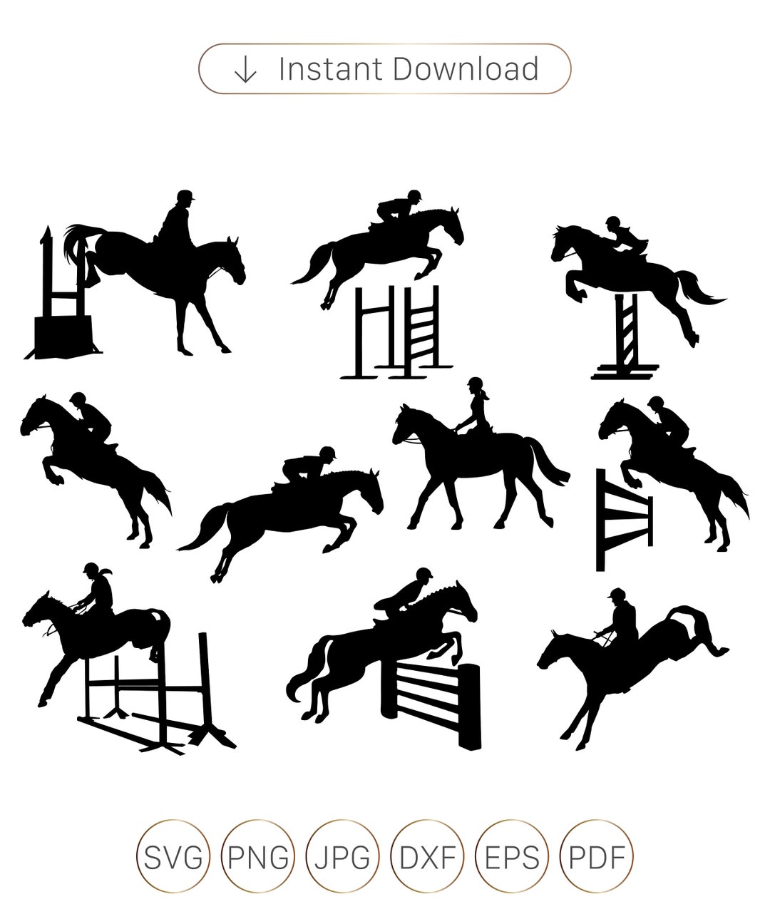 Equestrian Show Jumping SVG, Horse Rider Silhouette Clipart (digital ...