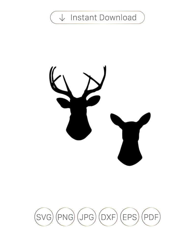 Stag & Doe Head Silhouettesbuck and Doe Headsdeer Head - Etsy