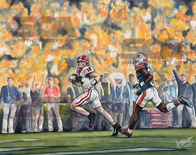 Georgia Vs Auburn 2023 Touchdown Watercolor Painting Print - Etsy