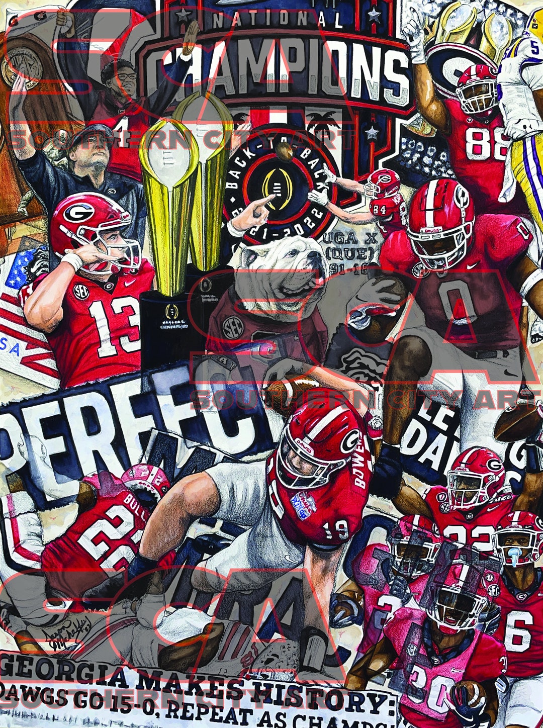 Collage of Various Events of the Georgia Bulldogs 22-23 Season/ "ques ...