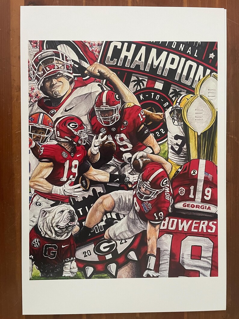 Georgia Football Player Bowers in Various Plays in a Collage - Etsy