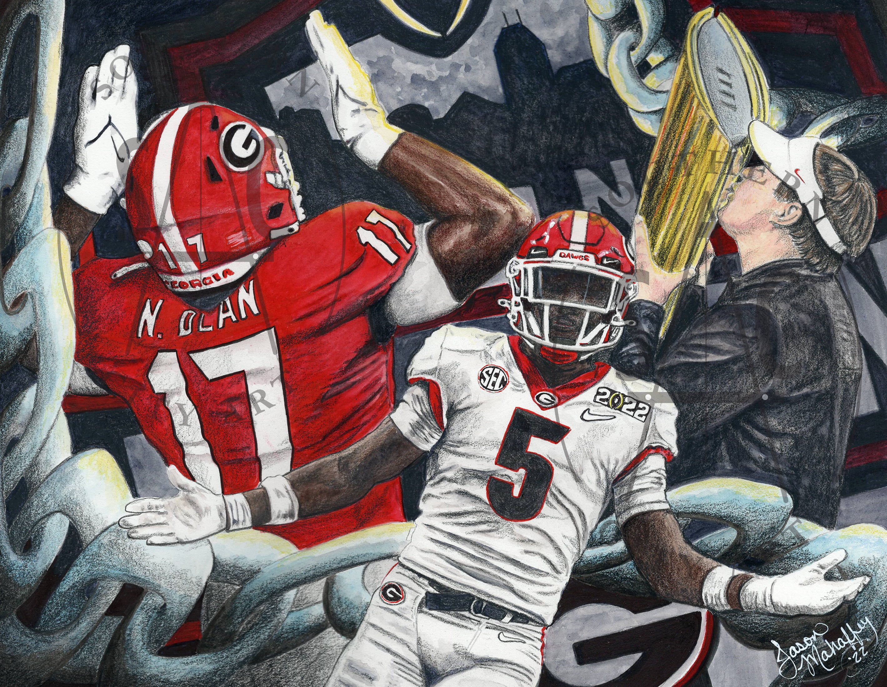UGA Collage of Football Players and Coach/chain Reaction - Etsy