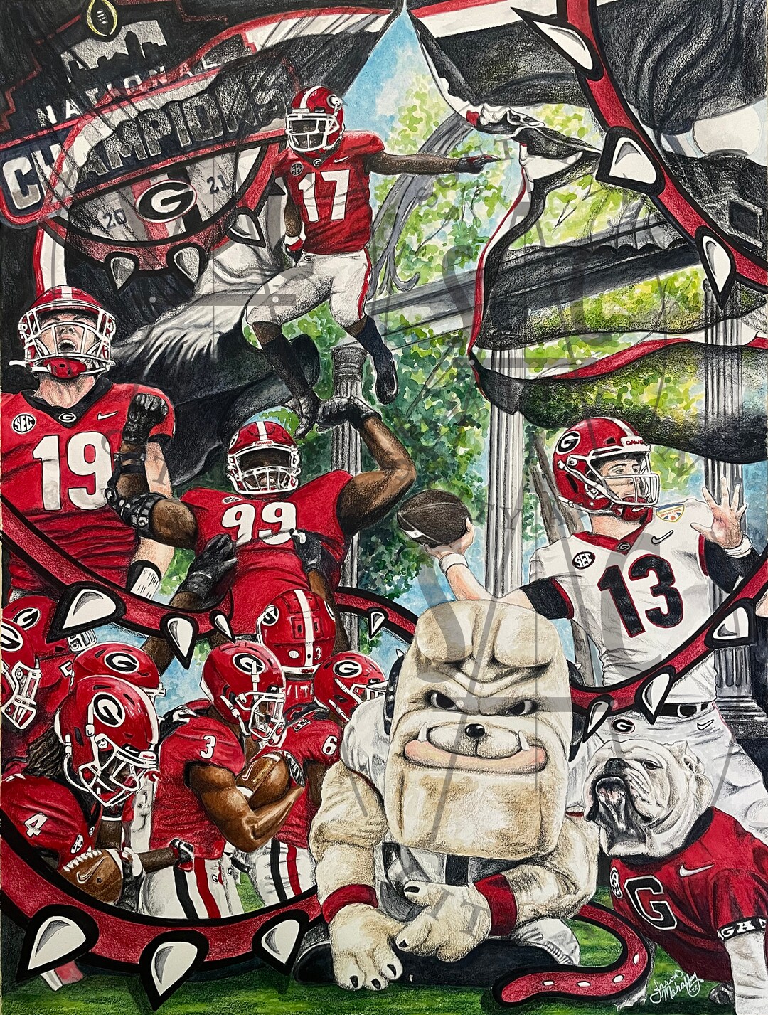 UGA National Champions Watercolor Print, Football Collage - Etsy
