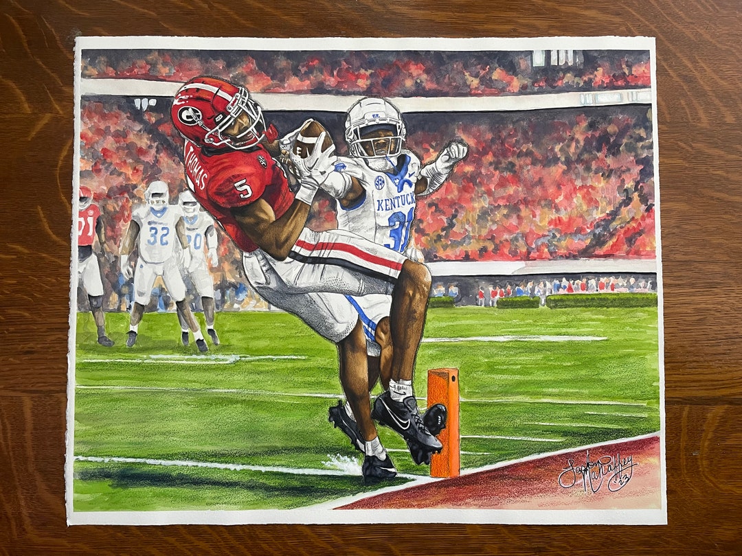 ORIGINAL ARTWORK of Georgia Football Player Making a Play in the UK ...