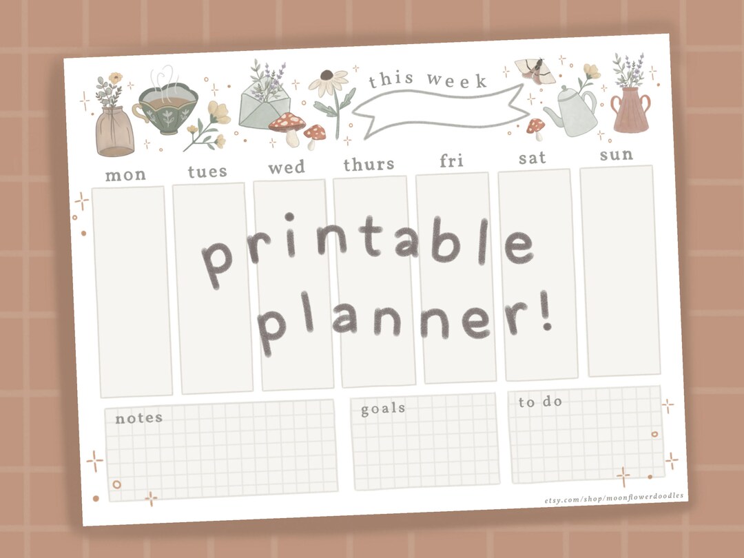Cottagecore Weekly Planner Digital Download Printable Stationery Etsy