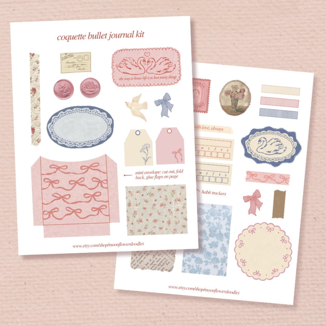 Coquette Stationery Set: Printable Bullet Journal and Planner Kit ...
