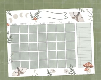 Cottagecore Monthly Calendar | Undated, Printable Stationery and ...