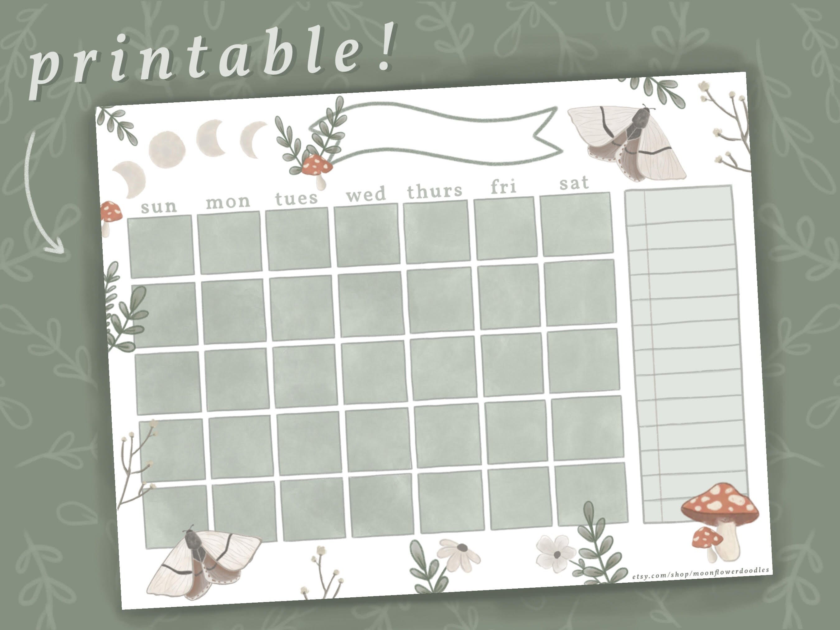 Woodland Monthly Calendar Undated, Printable Stationery and Planner ...