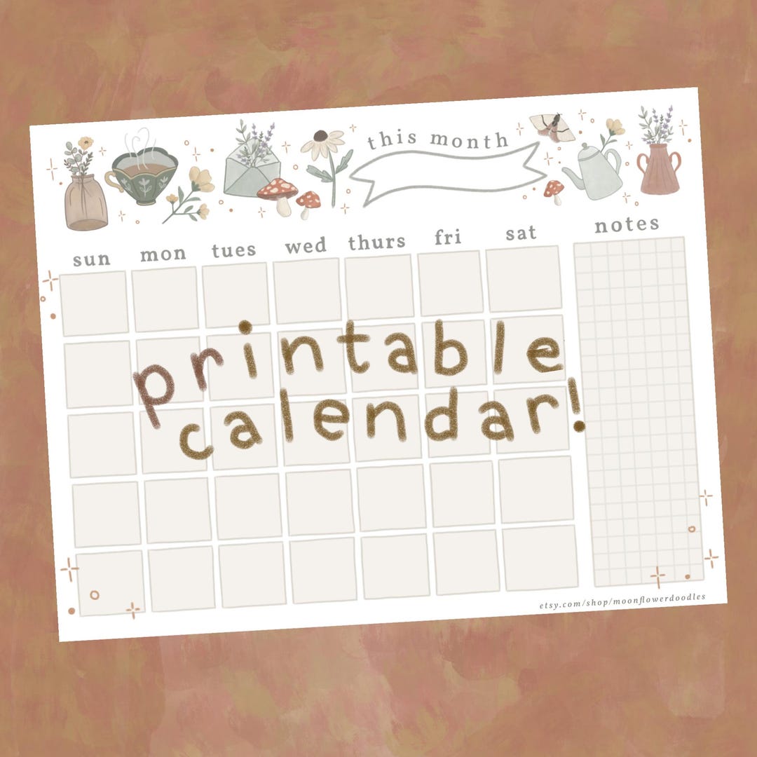 Cottagecore Monthly Calendar | Undated, Printable Stationery and ...