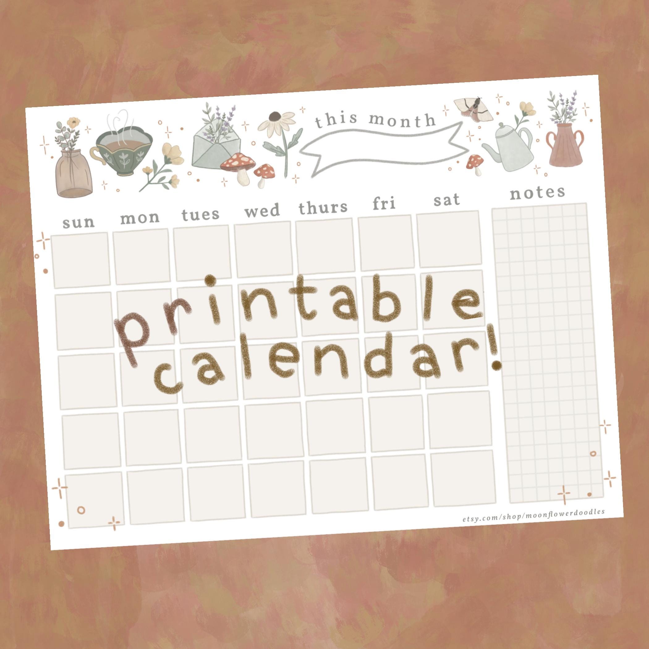 Cottagecore Monthly Calendar | Undated, Printable Stationery and ...