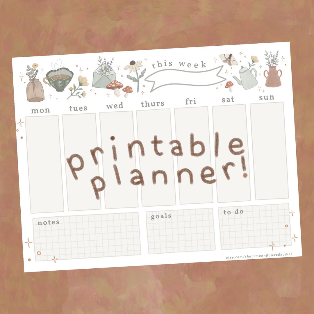 Cottagecore Weekly Planner | Digital Download, Printable Stationery - Etsy