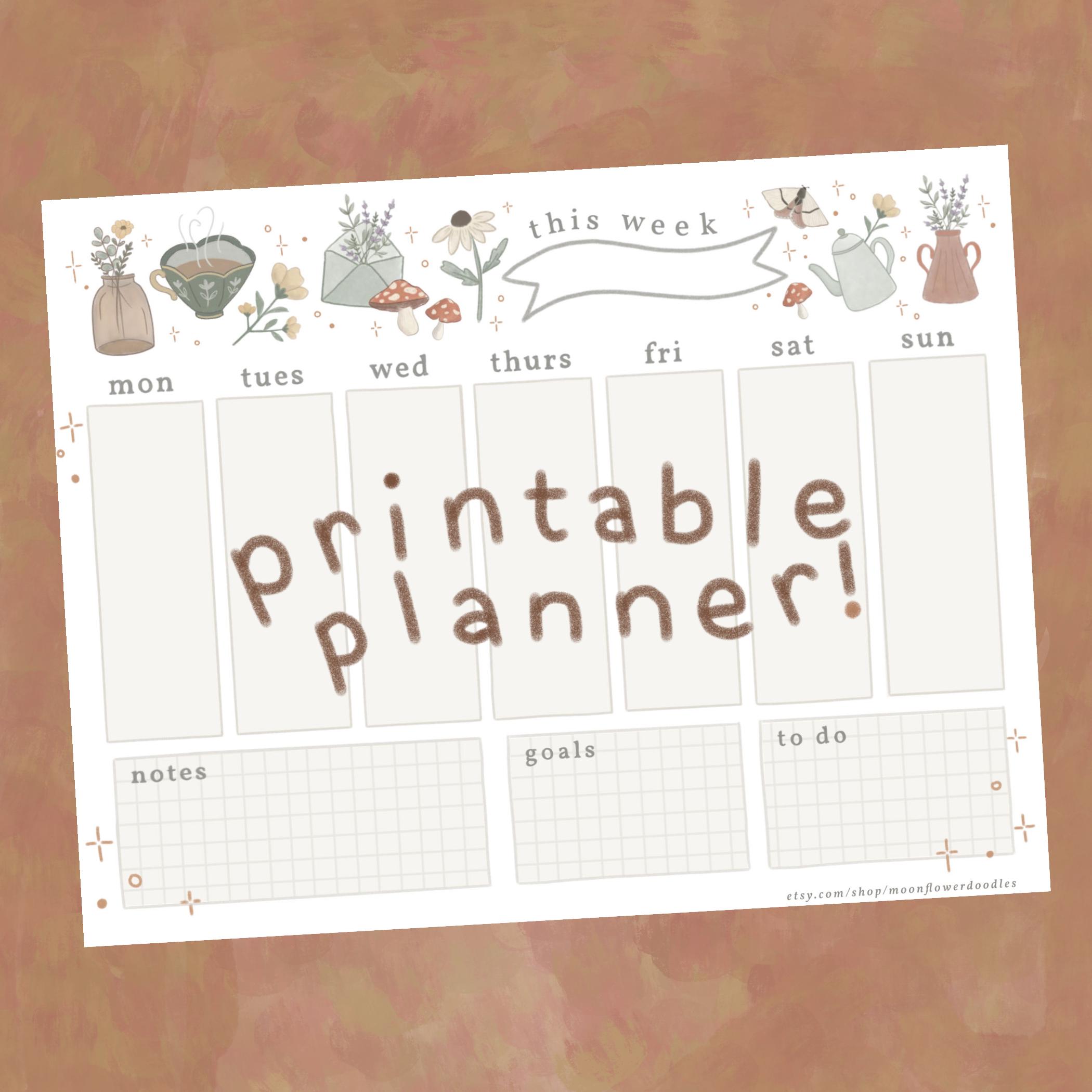 Cottagecore Weekly Planner Digital Download, Printable Stationery - Etsy