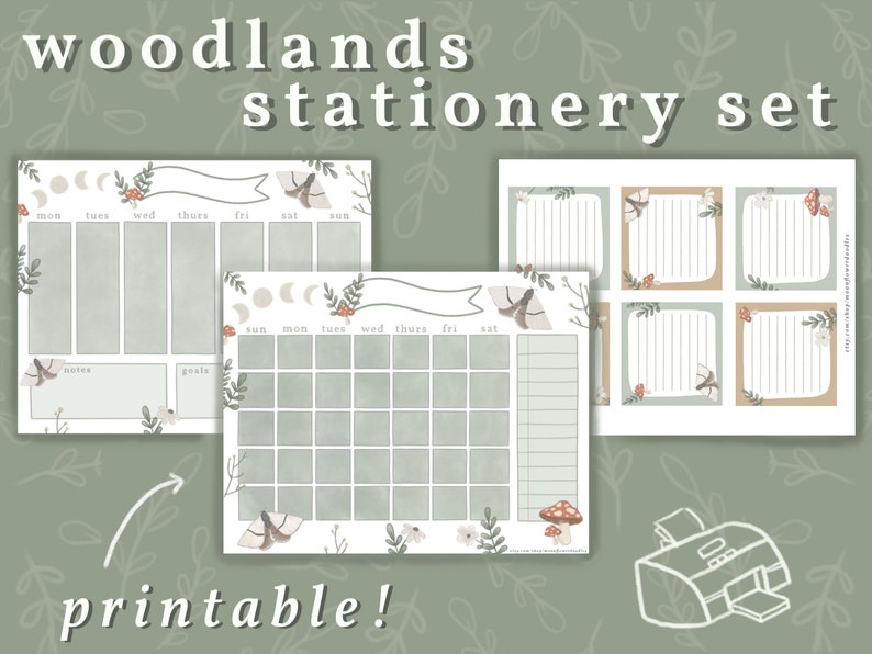 Printable Woodland Stationery Set Calendar, Planner, and Memo Pads ...