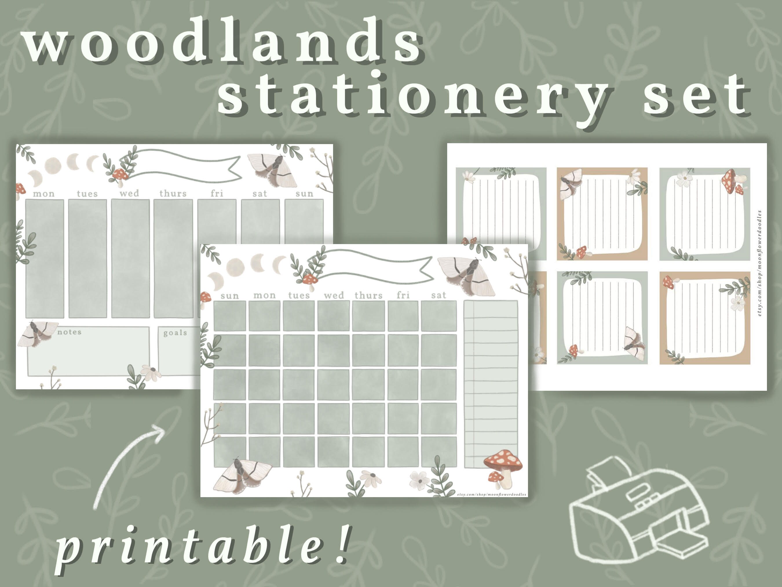 Printable Woodland Stationery Set Calendar, Planner, and Memo Pads ...