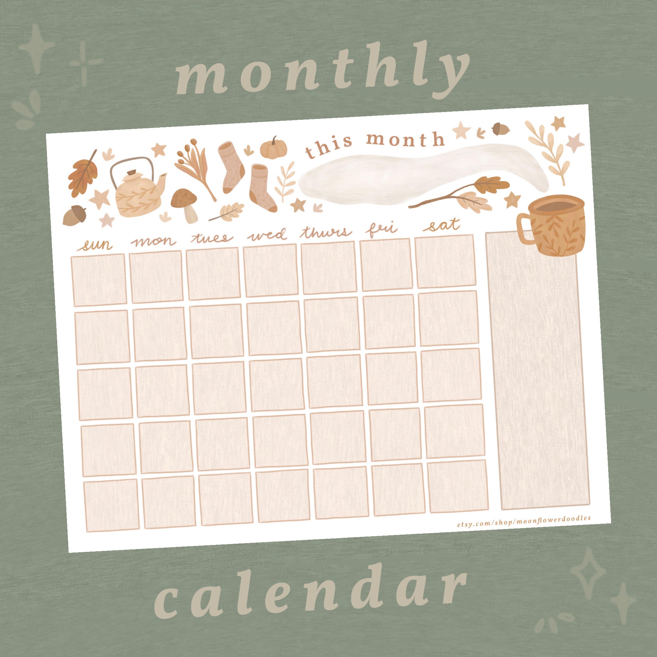 Printable Autumn Calendar and Planner Set | Undated, Digital Stationery ...