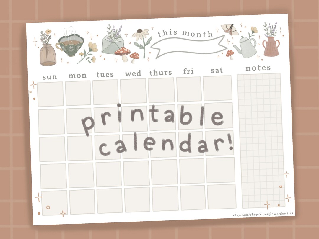 Cottagecore Monthly Calendar Undated, Printable Stationery and Planner ...