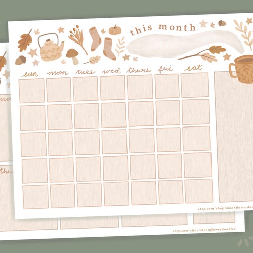 Cottagecore Monthly Calendar Undated Printable Stationery - Etsy